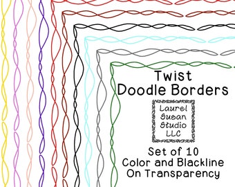 Ribbon Doodle Borders Clip Art PNG Blackline Included | Etsy