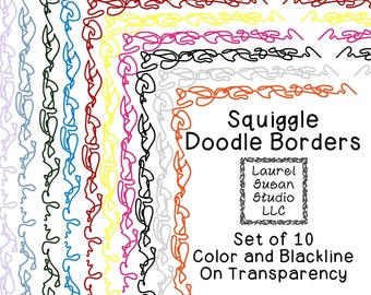 Ribbon Doodle Borders Clip Art PNG Blackline Included | Etsy