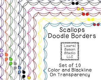 Wiggle Doodle Borders Clip Art PNG Blackline Included - Etsy