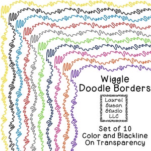 Wiggle Doodle Borders Clip Art PNG Blackline Included Commercial ...