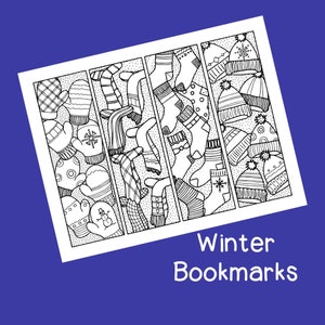 Winter Bookmarks PDF Printable Coloring Page Mittens, Hats, Scarves ...