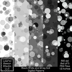 Black White and Gray Dot Digital Papers PNG 300 Dpi Set of 5 12 X 12 ...