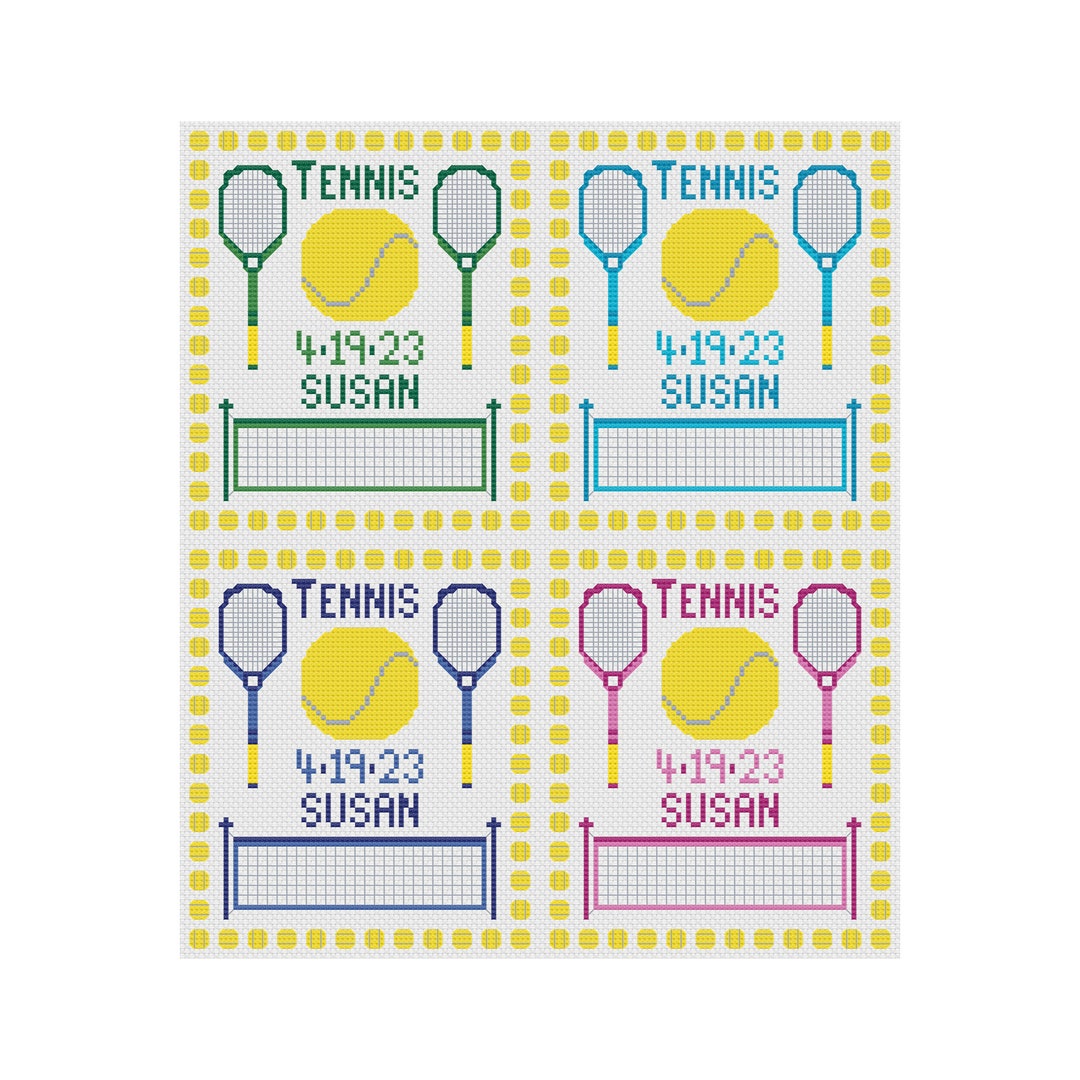 Tennis Cross Stitch Pattern Sports Racket Ball Net, PDF Digital, Four ...