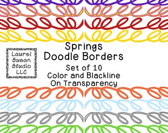 Spiral Dash Doodle Borders Clip Art PNG Blackline Included | Etsy