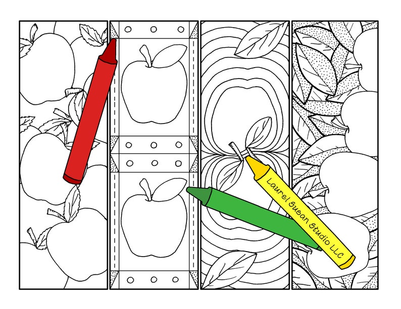 Apple Bookmarks PDF Printable Coloring Page Fall Autumn Apples Adult ...