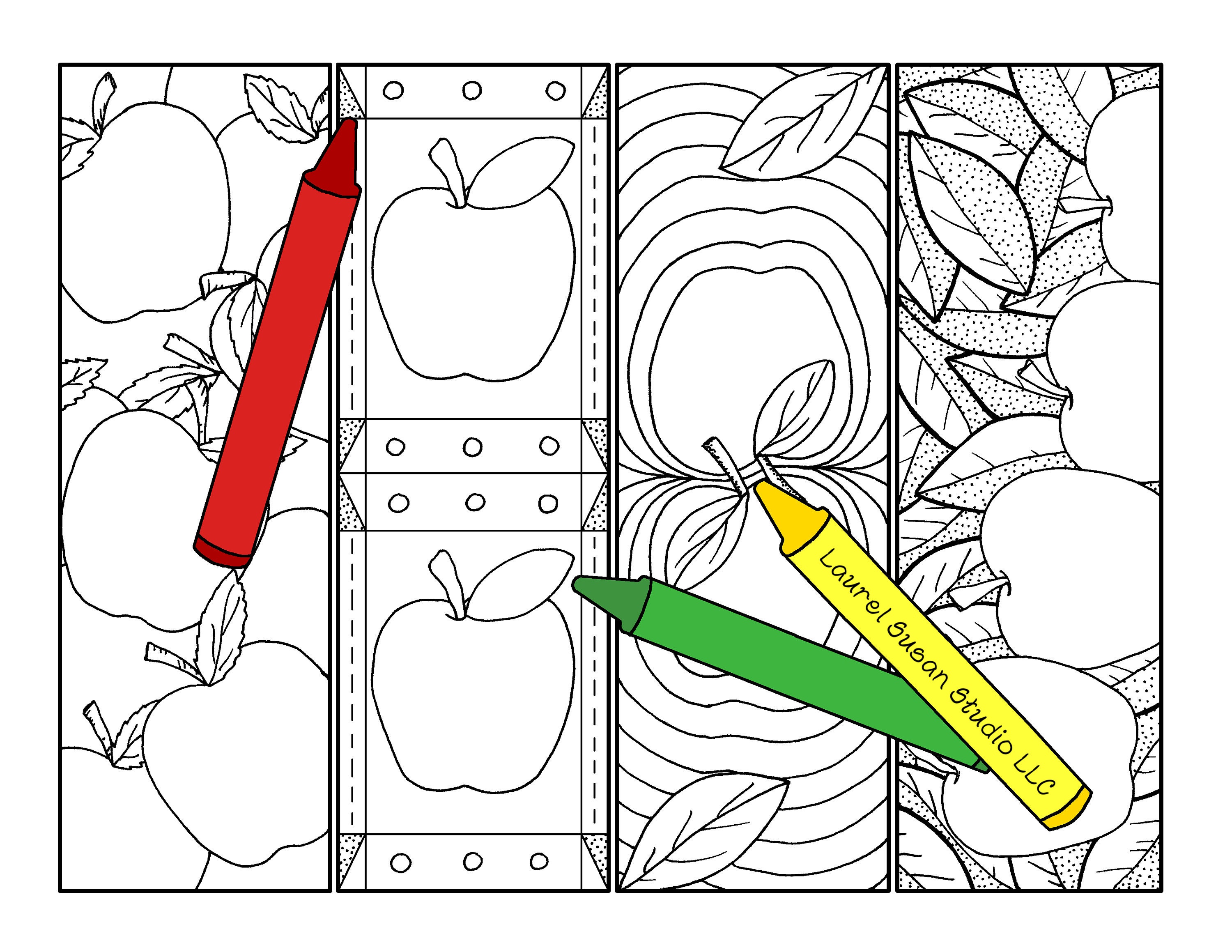 Apple Bookmarks PDF Printable Coloring Page Fall Autumn Apples Adult ...