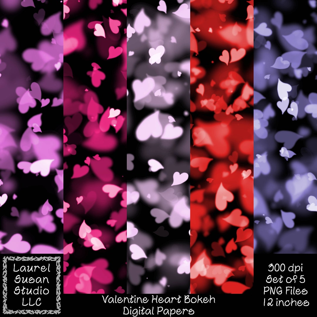 Valentine Heart Bokeh Digital Papers PNG 300 Dpi Set of 5 12 X 12 ...