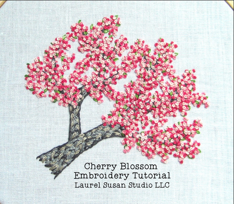 Cherry Blossoms Hand Embroidery Tutorial, Pattern PDF Digital, Pink ...