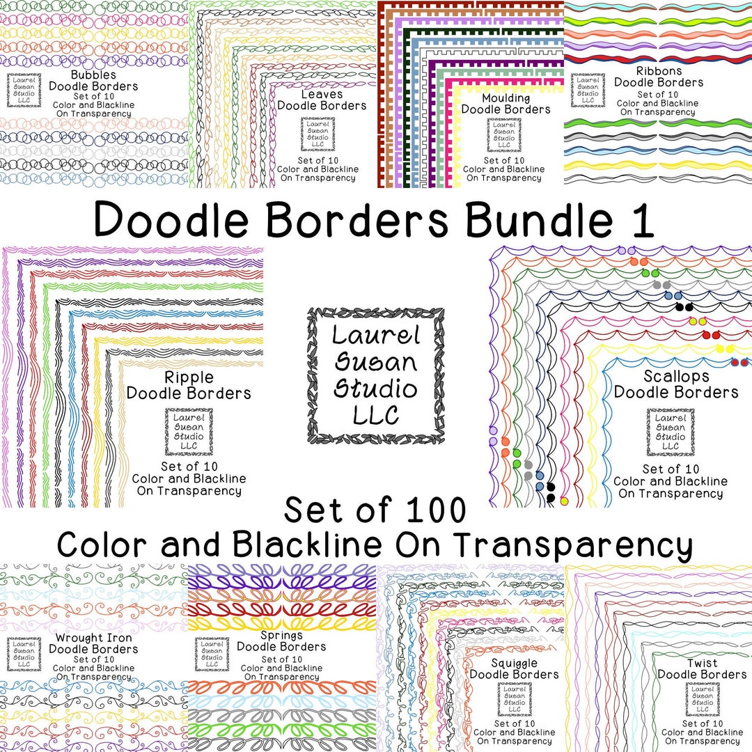 100 Doodle Borders Clip Art Bundle Set 1 PNG Blackline Commercial ...