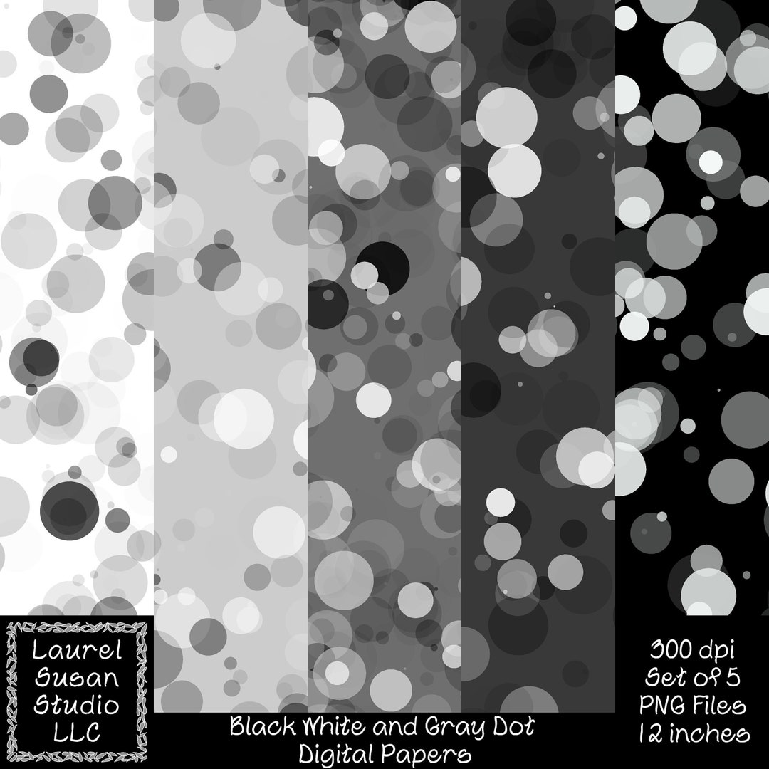 Black White and Gray Dot Digital Papers PNG 300 Dpi Set of 5 12 X 12 ...
