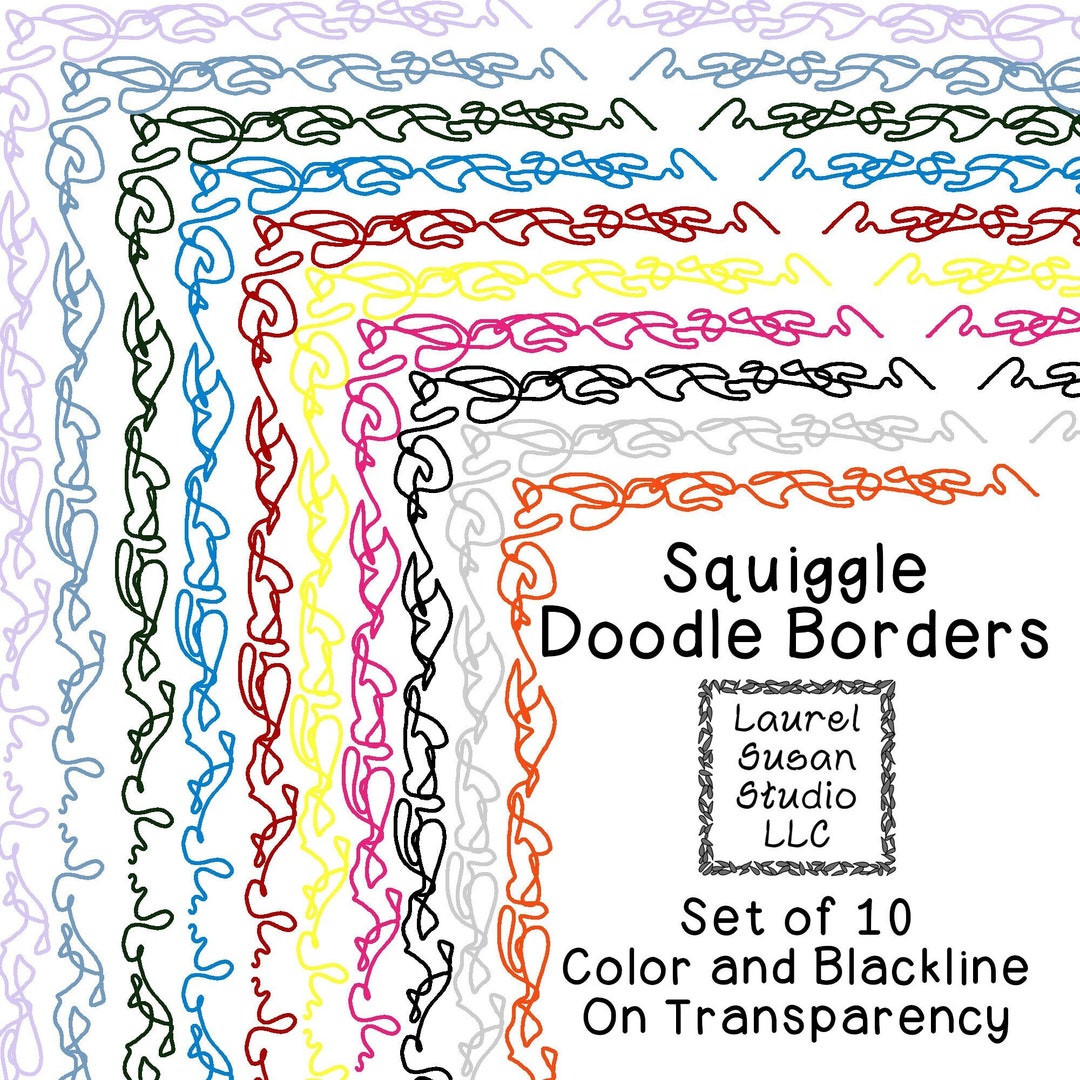 Squiggle Doodle Borders Clip Art PNG Blackline Included Commercial ...