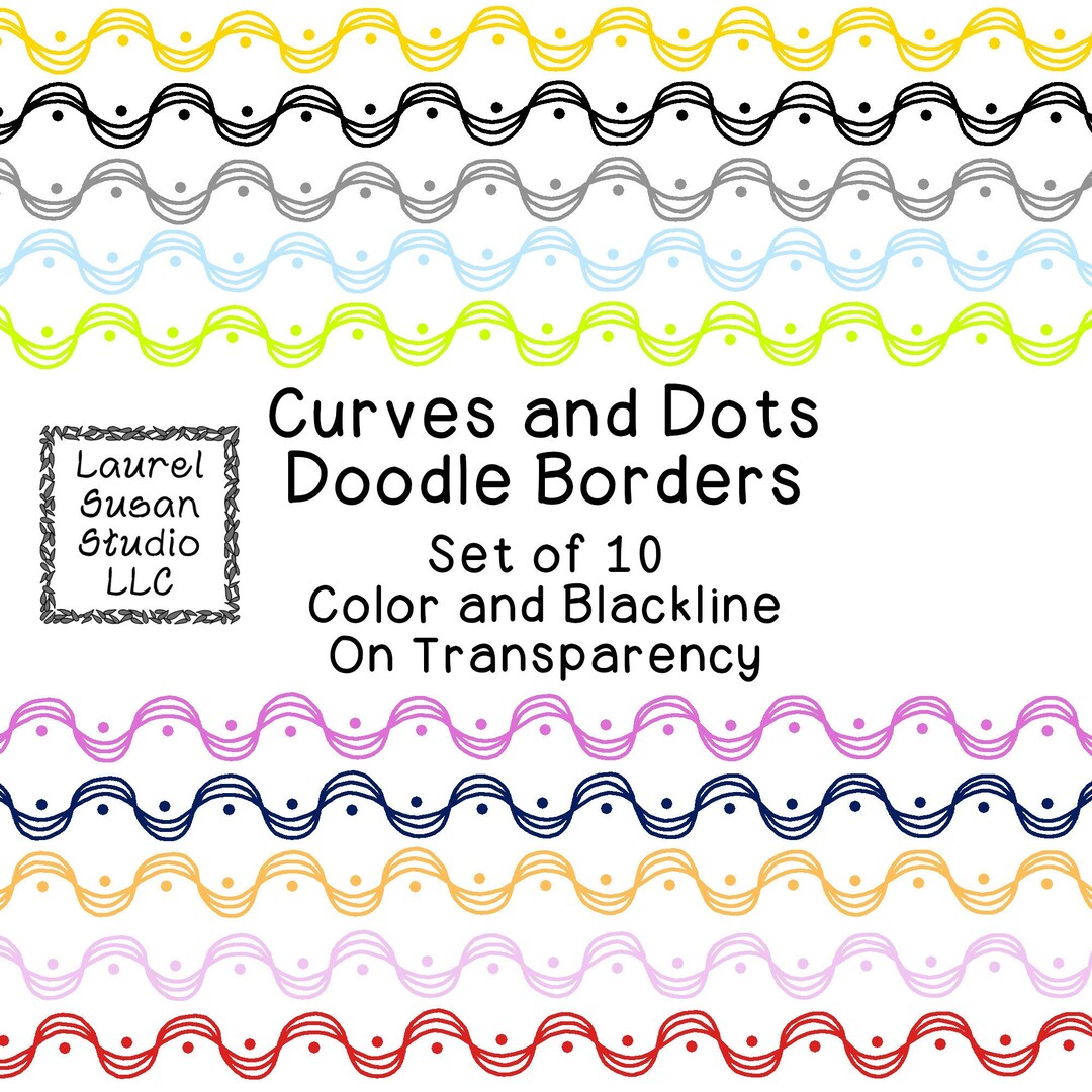 Curves and Dots Doodle Borders Clip Art PNG Blackline inklusive ...