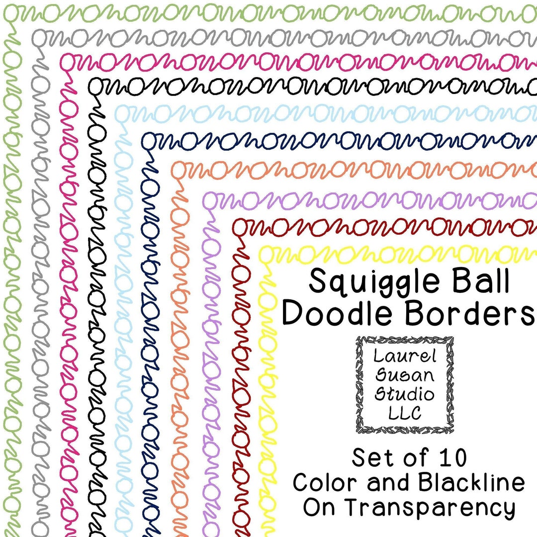 Squiggle Ball Doodle Borders Clip Art PNG Blackline Included Commercial ...