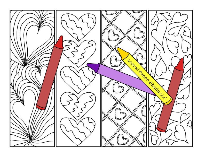 Heart Bookmarks PDF Printable Coloring Page Valentines Day Activity ...