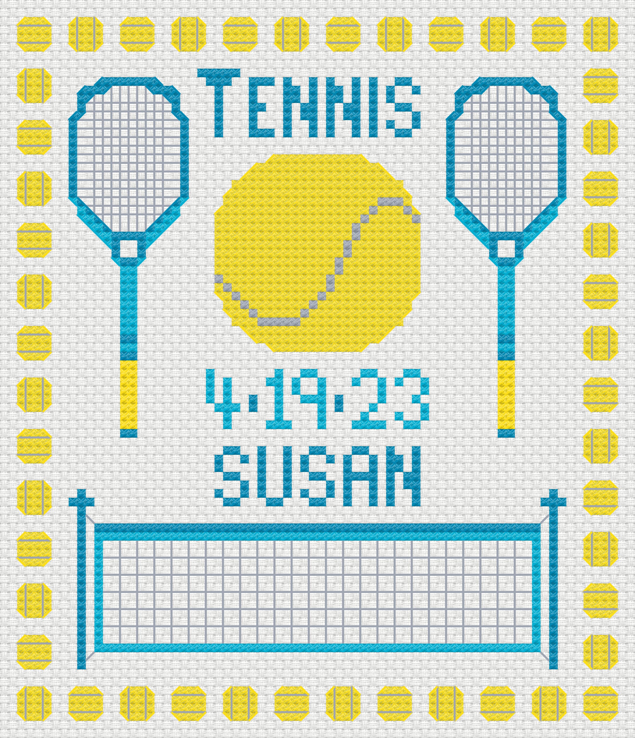 Tennis Cross Stitch Pattern: Sports Racket, Ball & Net (PDF Digital) - Etsy