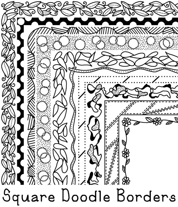 Square Doodle Borders Clip Art Bundle PNG Blackline Commercial - Etsy