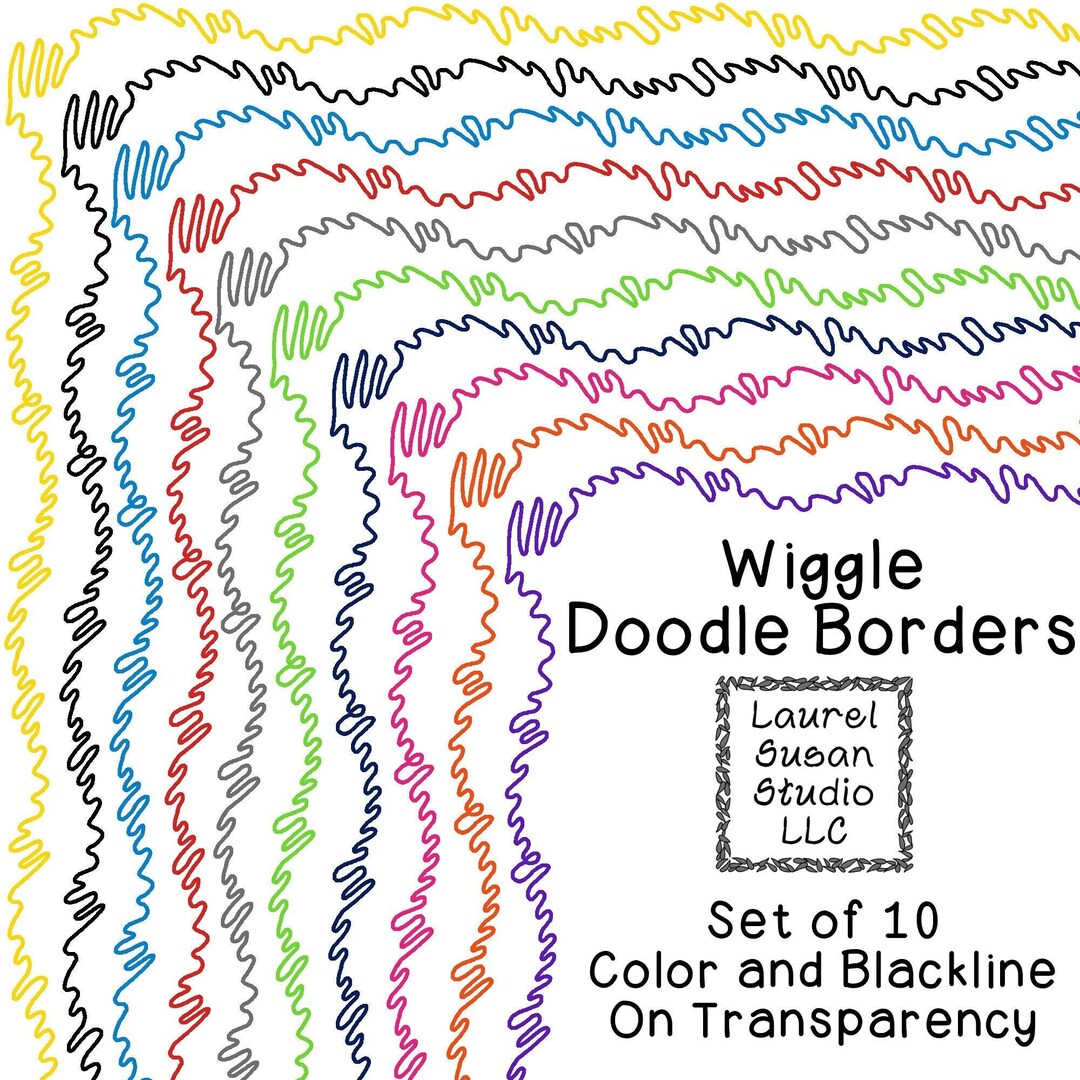 Wiggle Doodle Borders Clip Art PNG Blackline Included Commercial ...