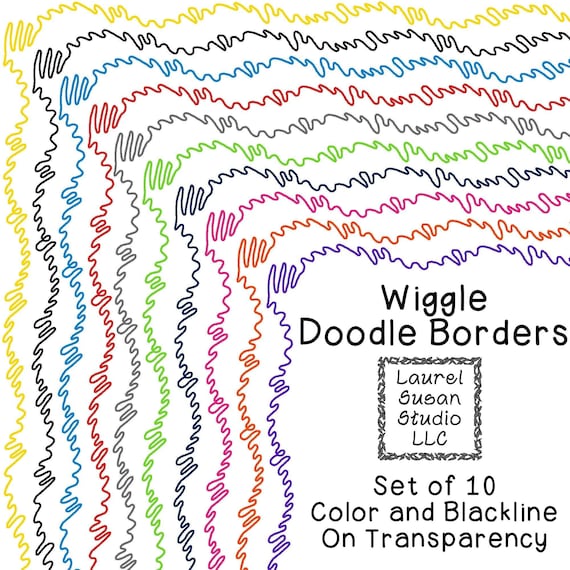 Wiggle Doodle Borders Clip Art PNG Blackline Included | Etsy