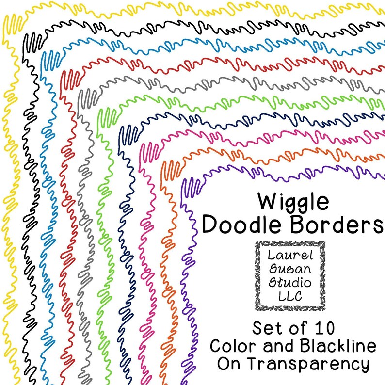 Wiggle Doodle Borders Clip Art PNG Blackline Included Commercial ...