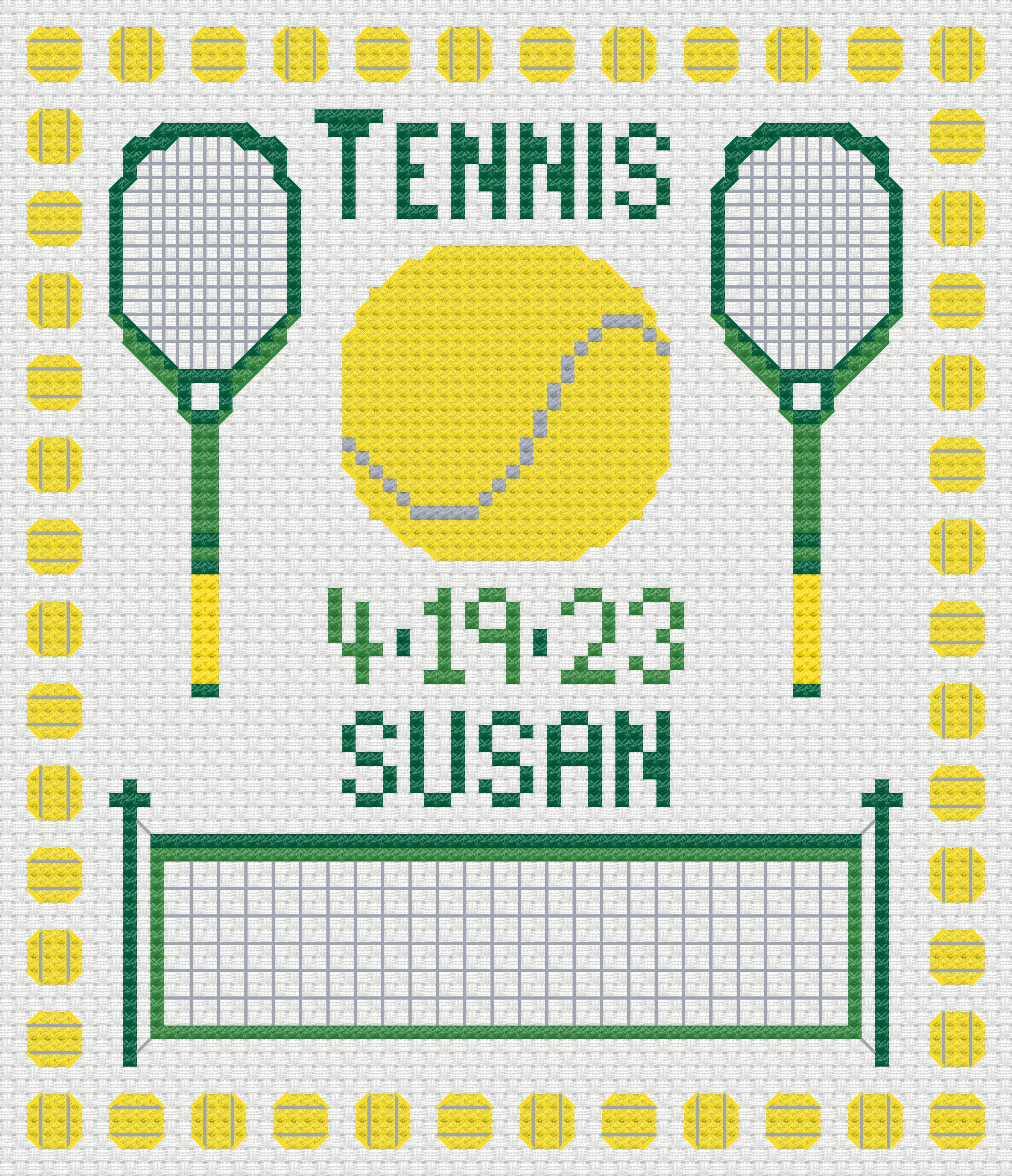 Tennis Cross Stitch Pattern Sports Racket Ball Net, PDF Digital, Four ...
