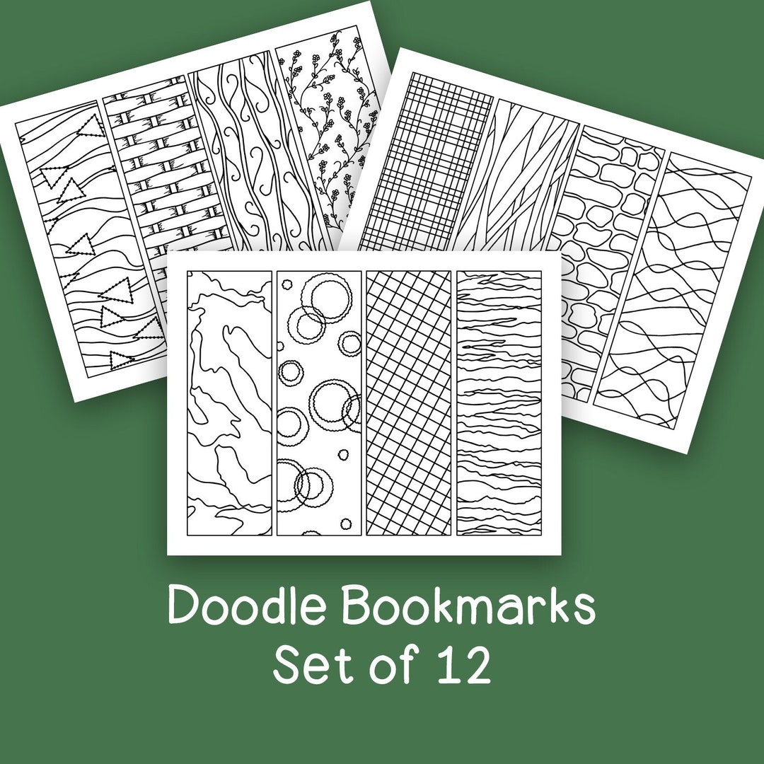 Doodle Bookmarks PDF Adult Coloring Page Activity Printable Set of 12 ...