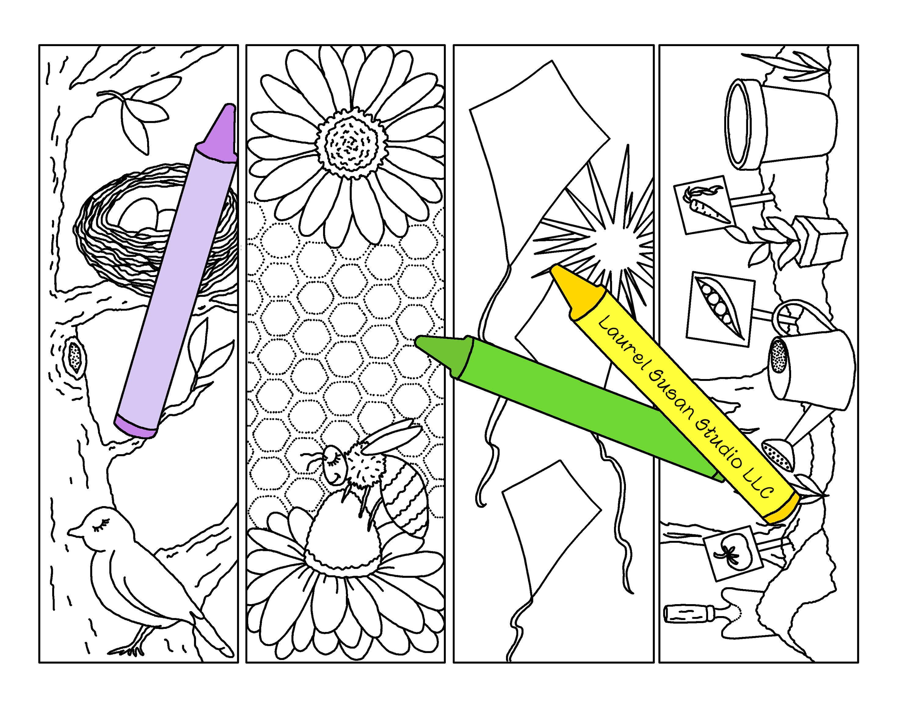 Spring Bookmarks PDF Printable Coloring Page Activity March April May ...