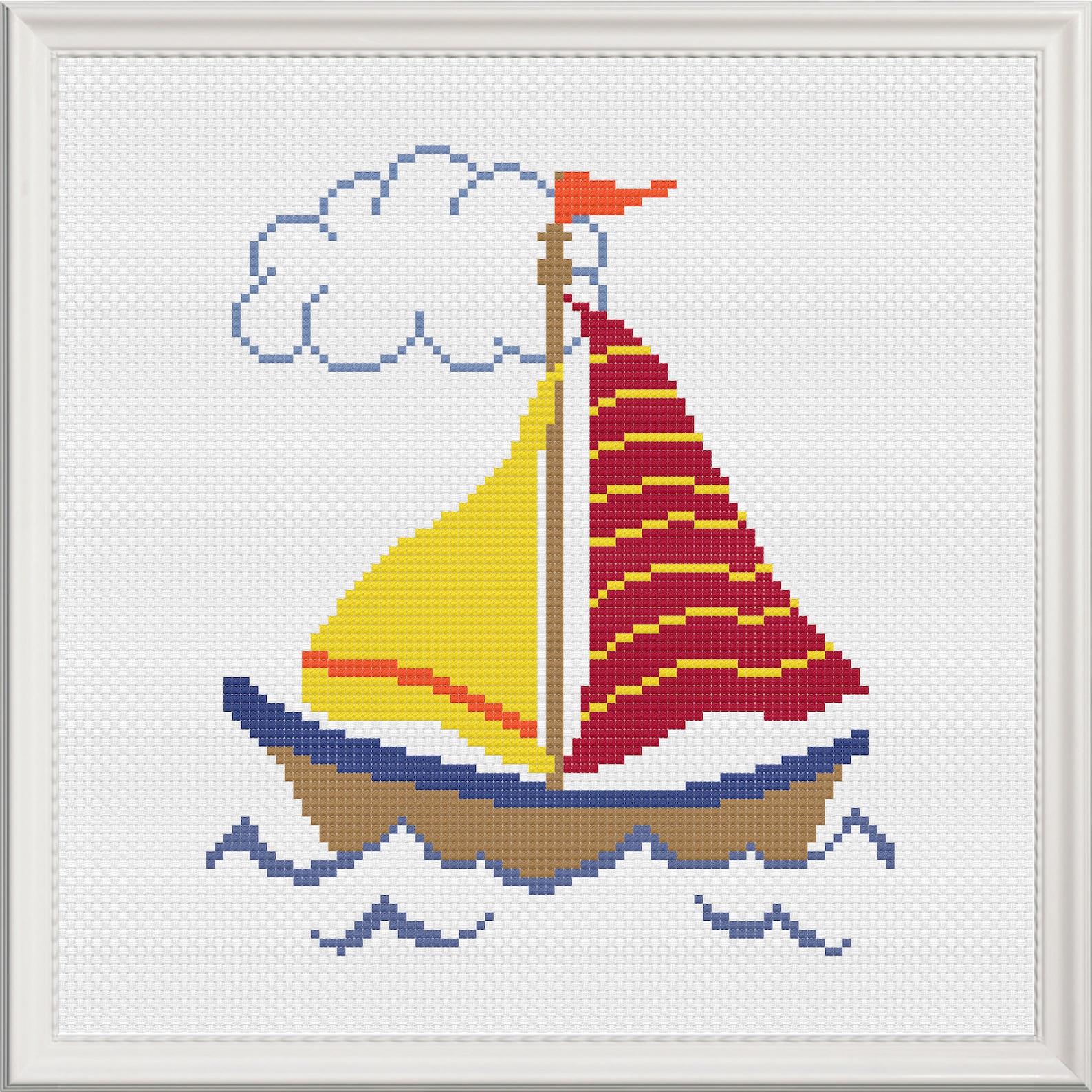 Sailboat Cute Cross Stitch Pattern, PDF Digital, Bright Ocean Waves ...