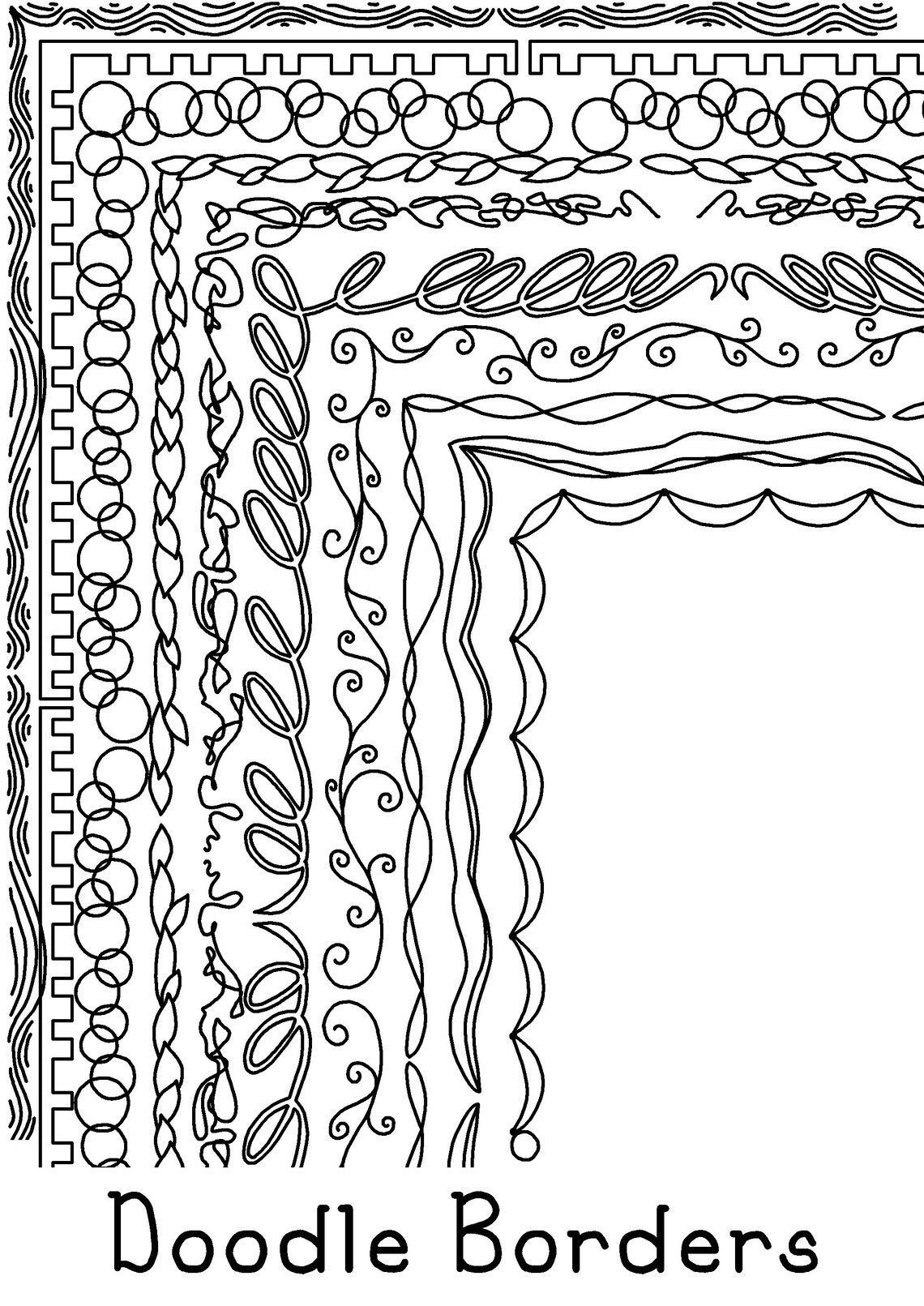 Doodle Borders Clip Art Set 1 PNG Blackline Commercial - Etsy