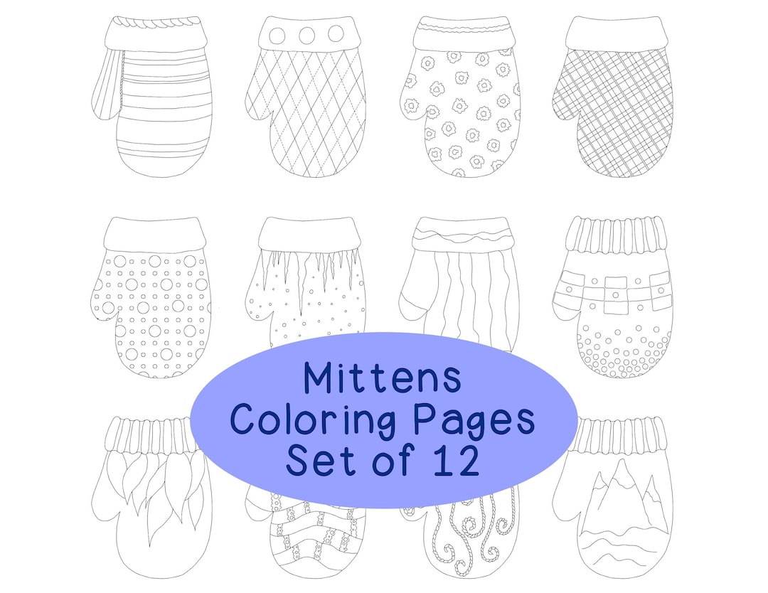Winter Mitten Coloring Pages, PDF Printable Set of Twelve, Adult ...