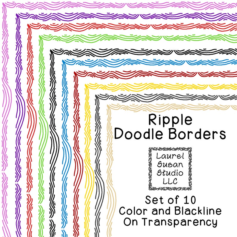 100 Doodle Borders Clip Art Bundle Set 1 PNG Blackline Commercial ...