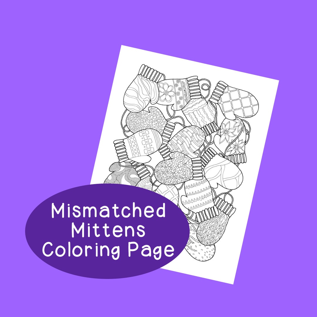 Mittens Coloring Page, Adult Coloring Page, Winter Snow Ice Coloring ...