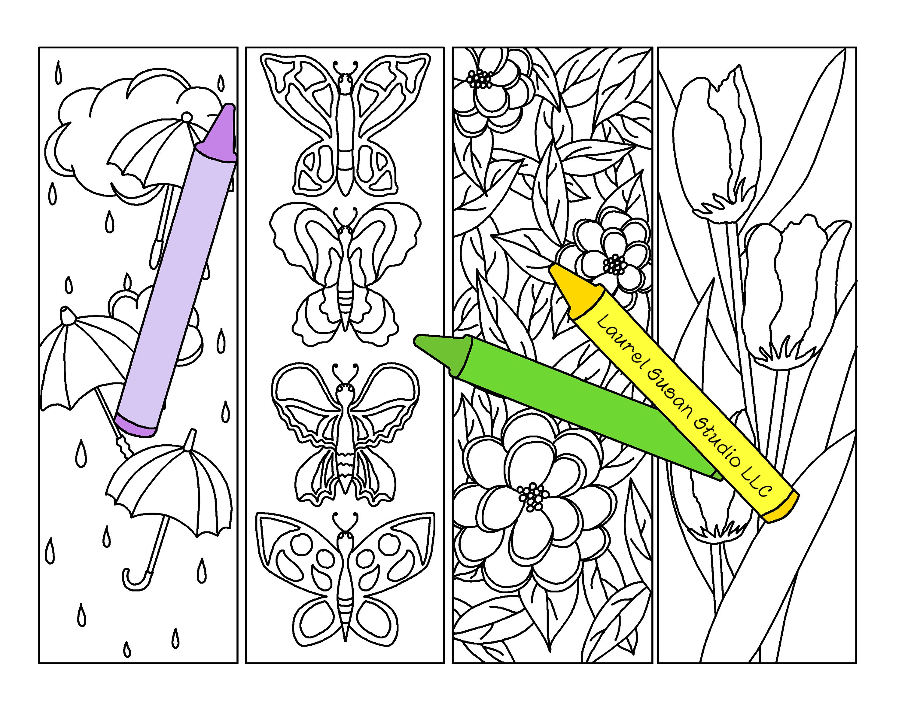 Spring Bookmarks PDF Printable Coloring Page Activity March April May ...