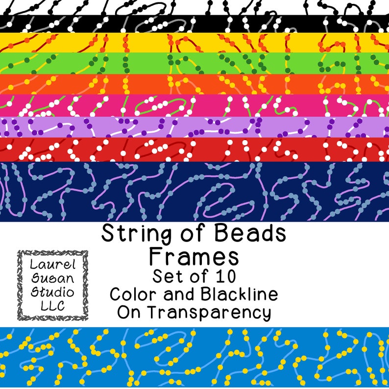 String of Beads Frames Borders Doodle Clip Art PNG Blackline Included ...