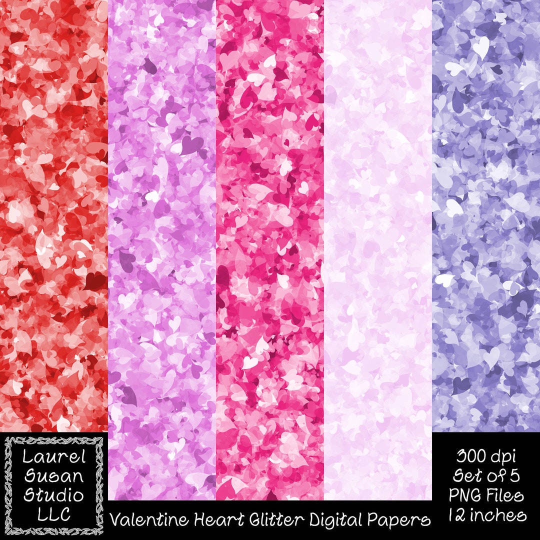 Valentine Heart Glitter Digital Papers PNG 300 Dpi Set of 5 12 - Etsy