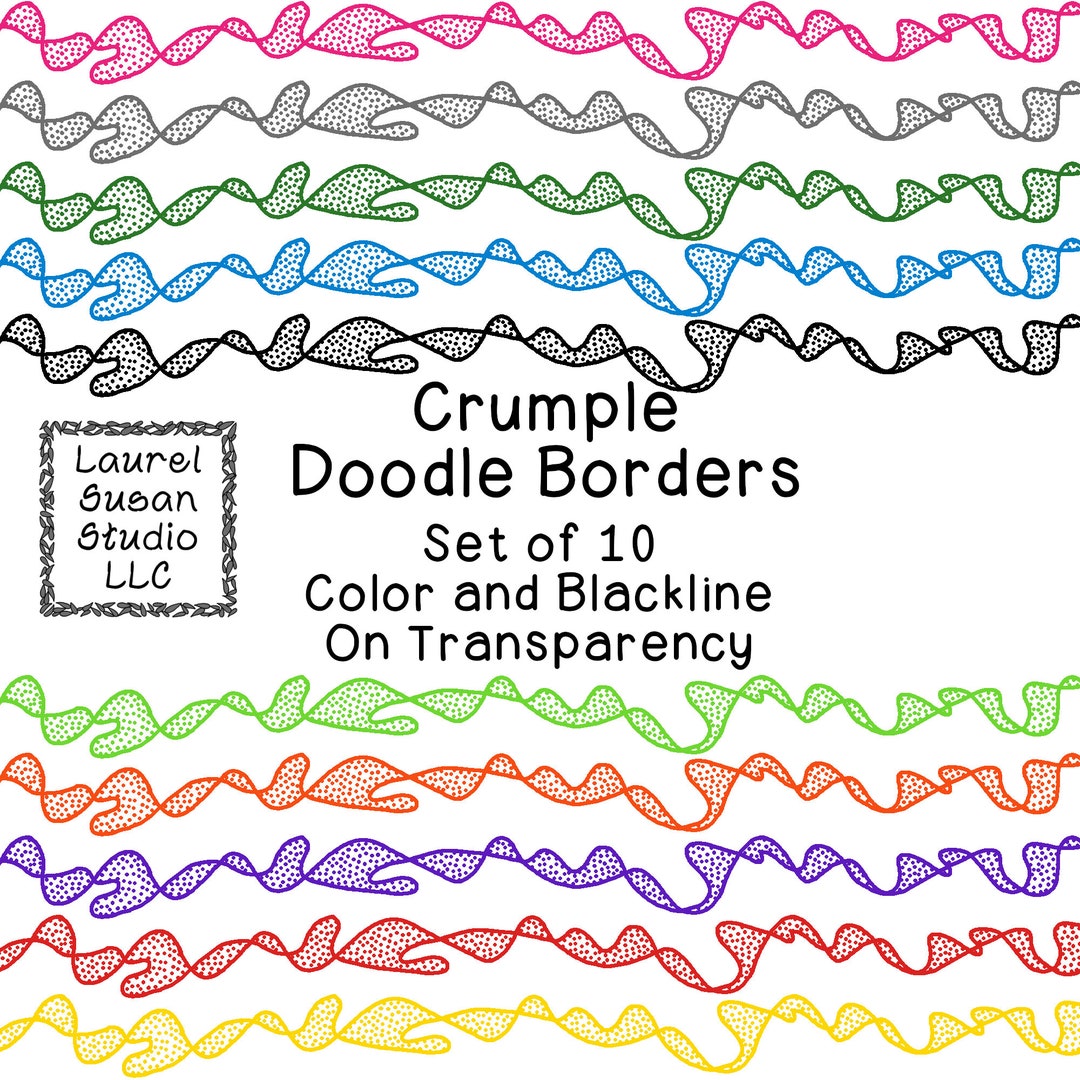 Crumple Doodle Borders Clip Art PNG Blackline Included Commercial ...