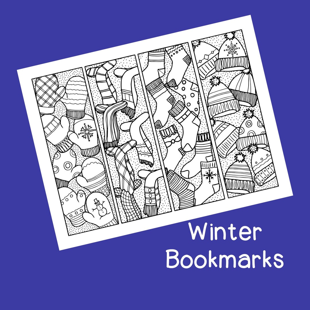 Winter Bookmarks PDF Printable Coloring Page Mittens, Hats, Scarves ...