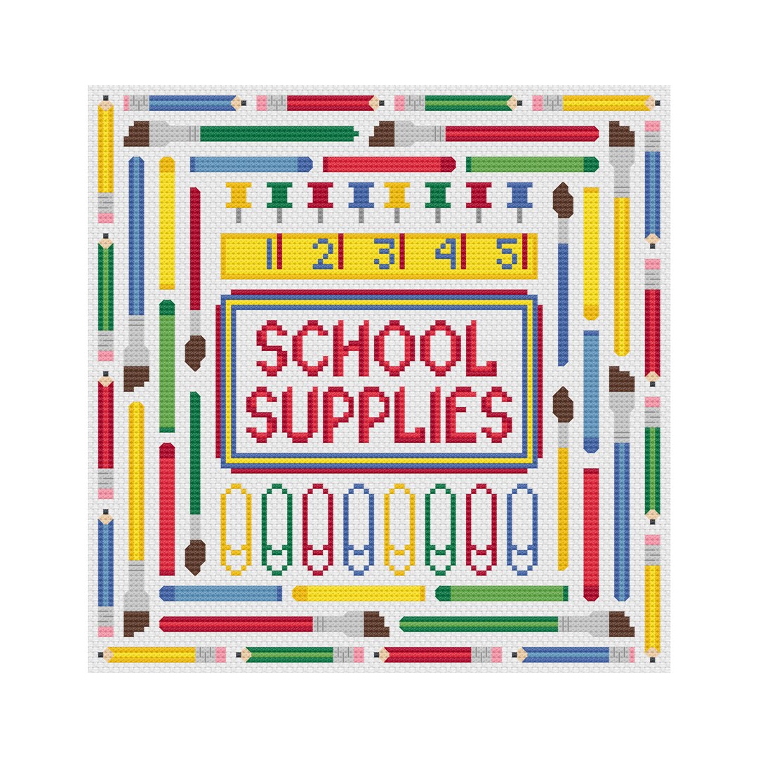 School Supplies Sampler Cross Stitch Pattern, PDF Digital, Pencils ...