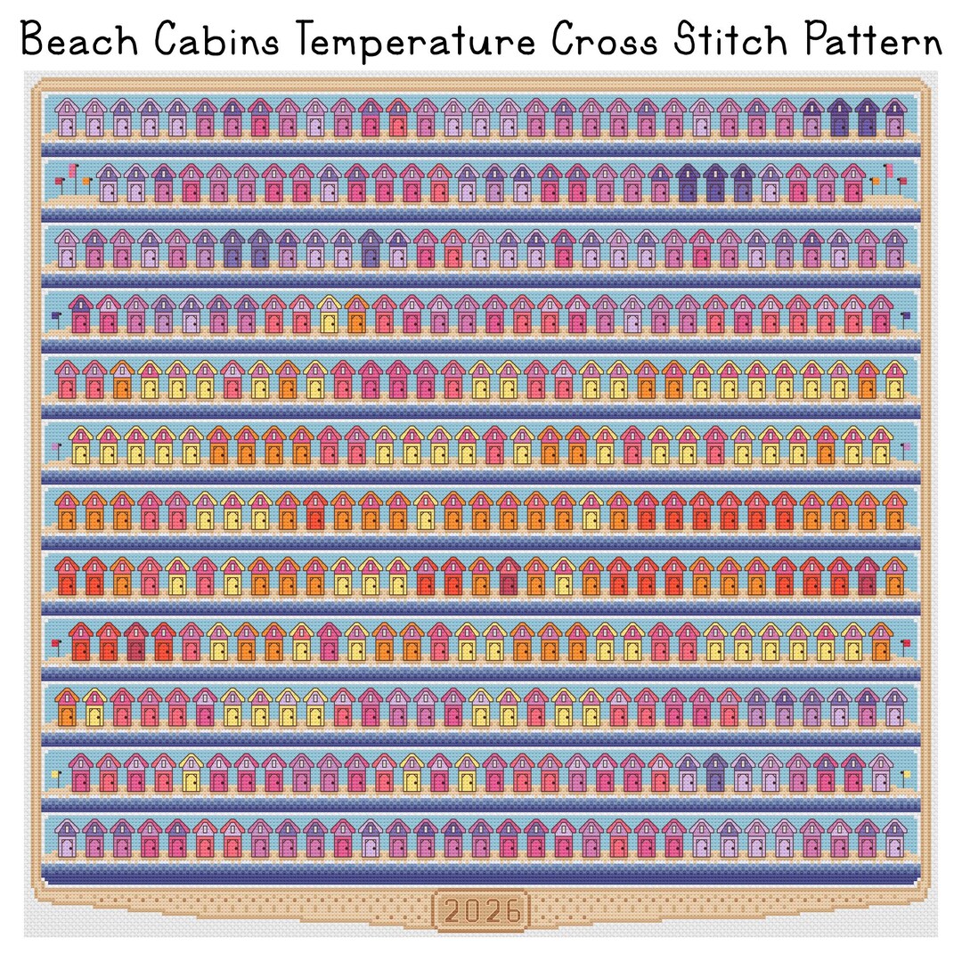 Temperature Cross Stitch Pattern Beach Cabins Houses, PDF Digital, High ...