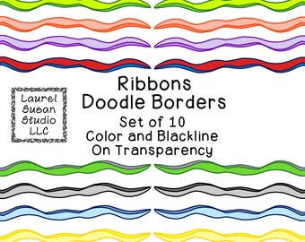 Wiggle Doodle Borders Clip Art PNG Blackline Included | Etsy