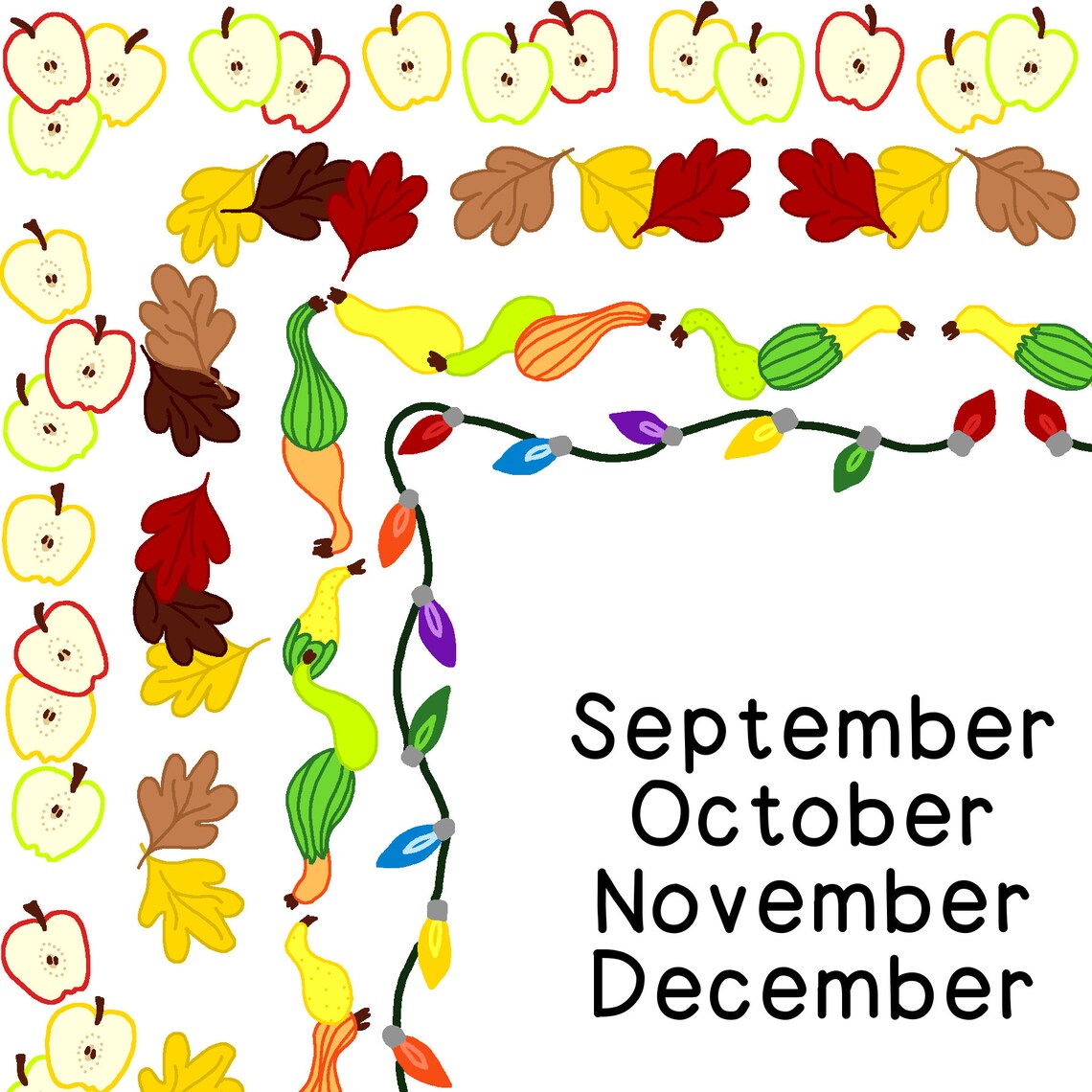 Monthly Doodle Borders Month PNG Seasonal Holiday Commercial Personal ...