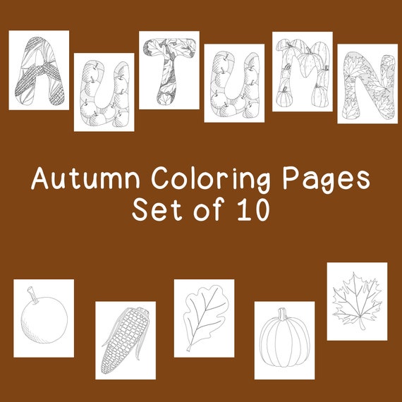 Coloring Pages Fall Autumn PDF Apple Leaves Pumpkin Corn Adult - Etsy