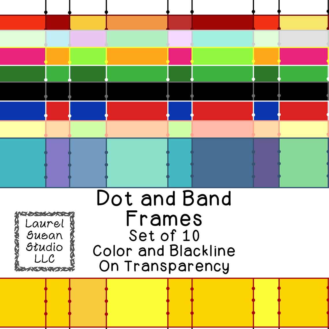 Dot and Band Frames Borders Clip Art PNG Blackline Included - Etsy