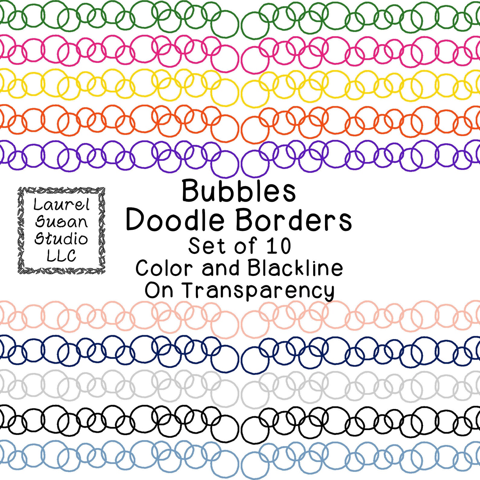 100 Doodle Borders Clip Art Bundle Set 1 PNG Blackline Commercial ...