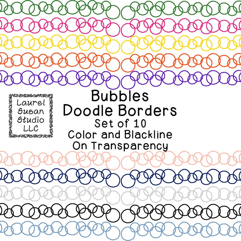 100 Doodle Borders Clip Art Bundle Set 1 PNG Blackline Commercial ...