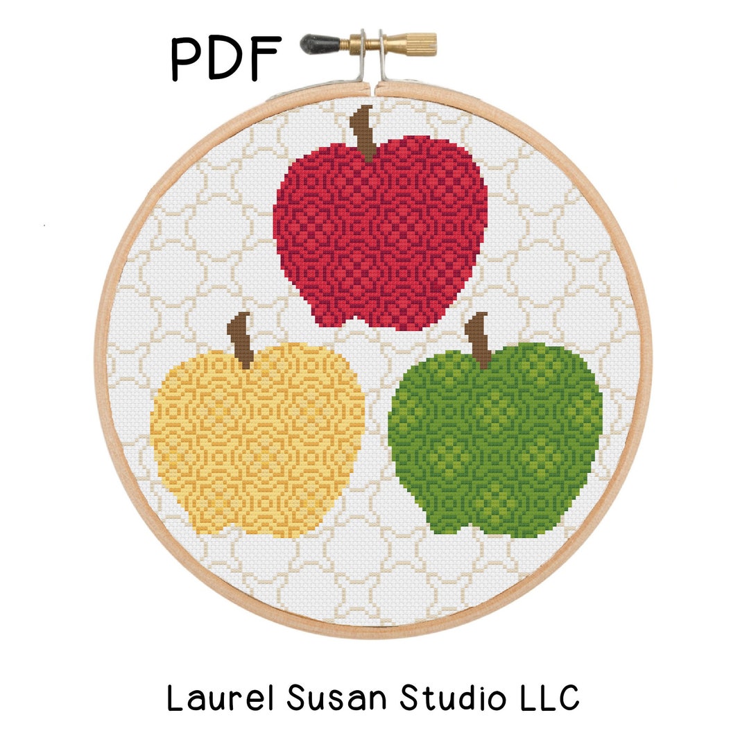 Apple Floral Modern Cross Stitch Pattern, PDF Digital, Kitchen Fruit ...