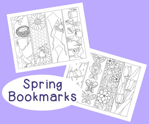 Spring Bookmarks PDF Printable Coloring Page Activity March | Etsy