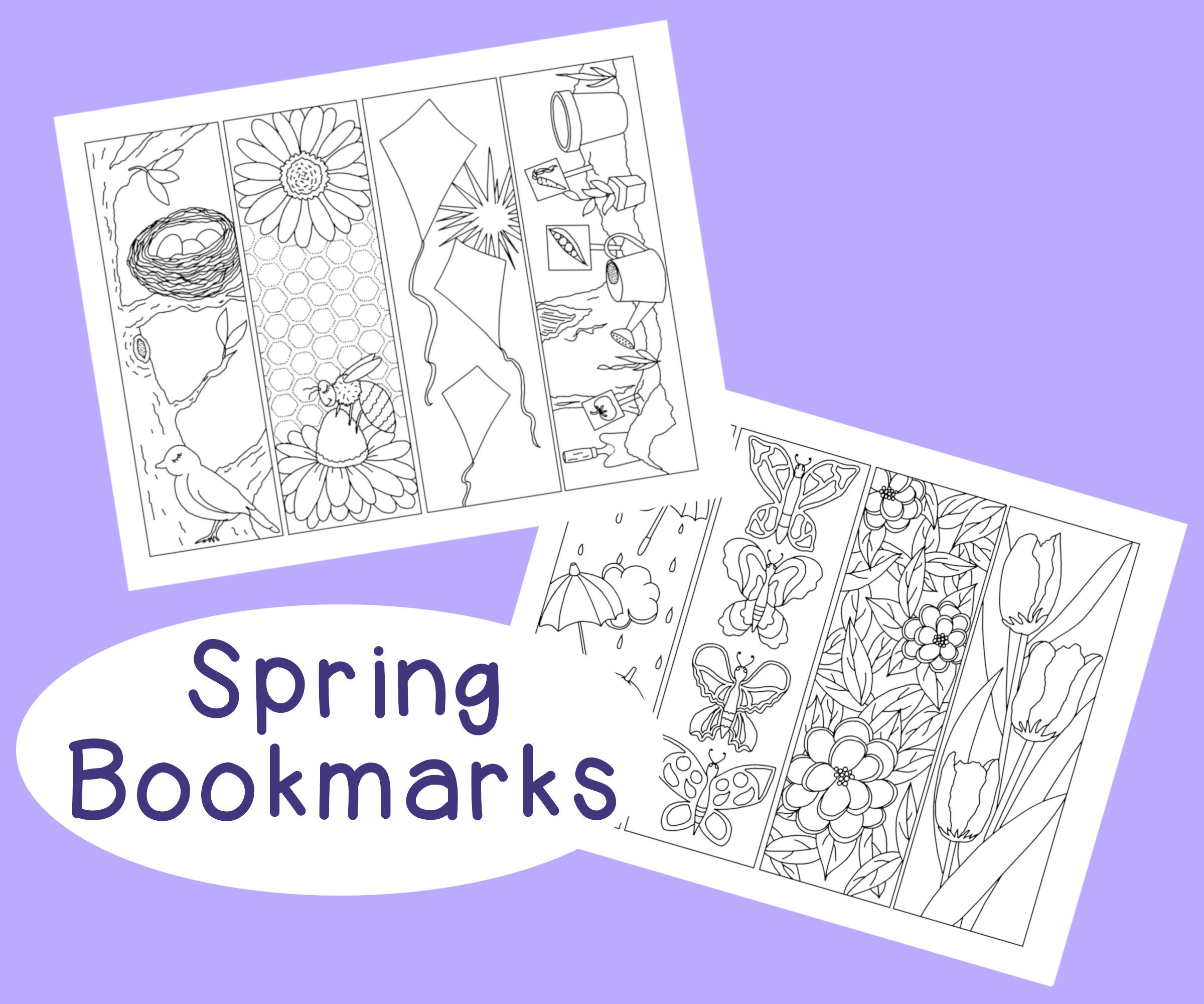 Spring Bookmarks PDF Printable Coloring Page Activity March April May ...