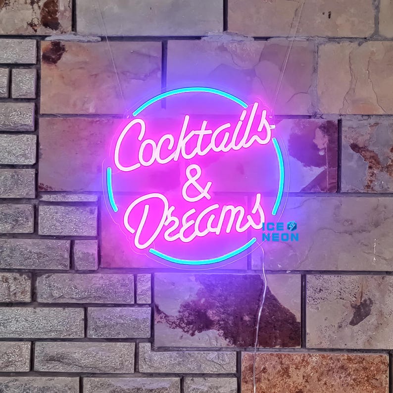 Classic Cocktails & Dreams Neon Sign – Customizable Home Bar LED Decor ...