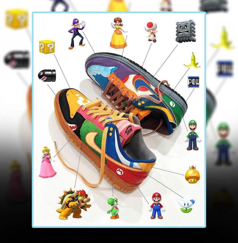 Custom Painted Nike Mario Dunks - Etsy Ireland