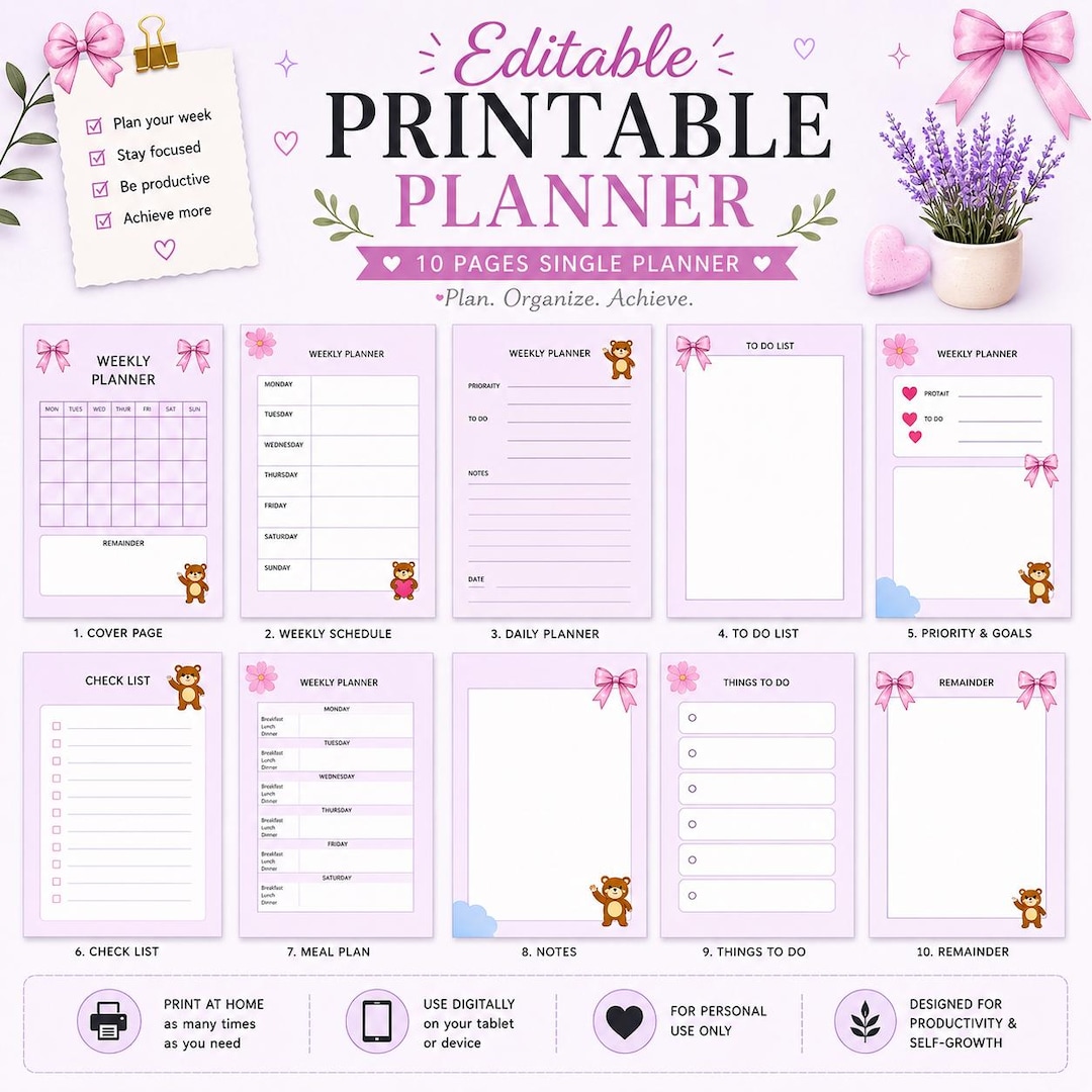 ADHD Weekly Planner, Digital Goodnotes Template, Canva Editable ...